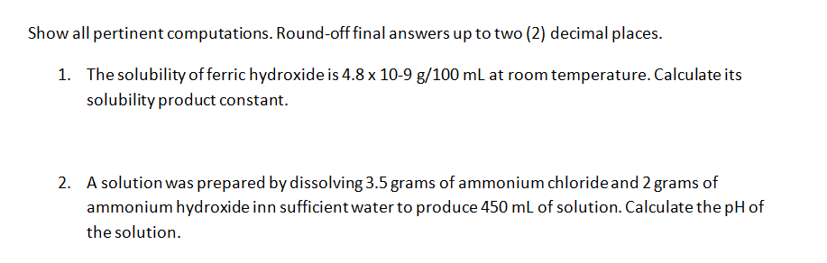 Solved Show all pertinent computations. Round-off final | Chegg.com