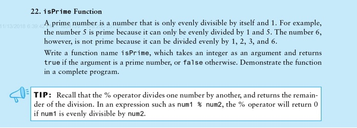 Solved 22. isPrime Function A prime number is a number that | Chegg.com