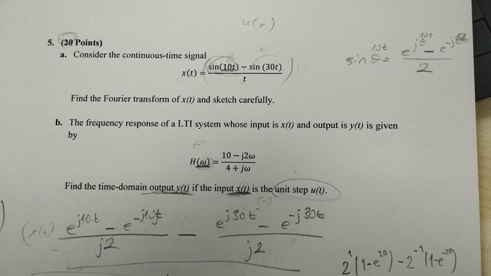 Solved 5. (20 Points) a. Consider the continuous-time signal | Chegg.com