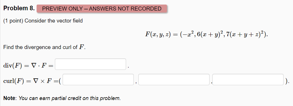 Solved Problem 8. PREVIEW ONLY -- ANSWERS NOT RECORDED (1 | Chegg.com