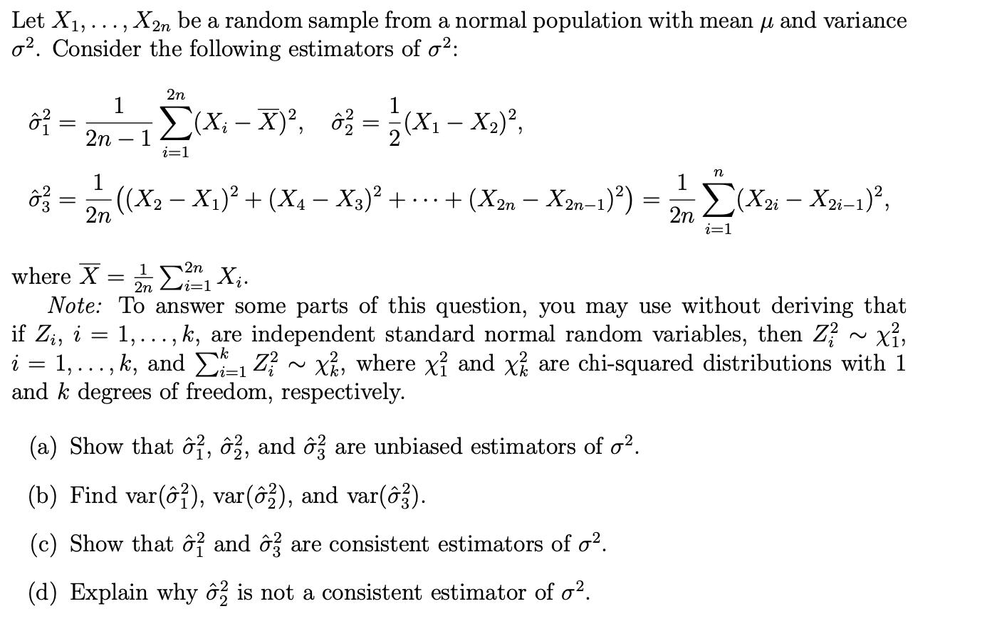 Let X1,…,X2n be a random sample from a normal | Chegg.com
