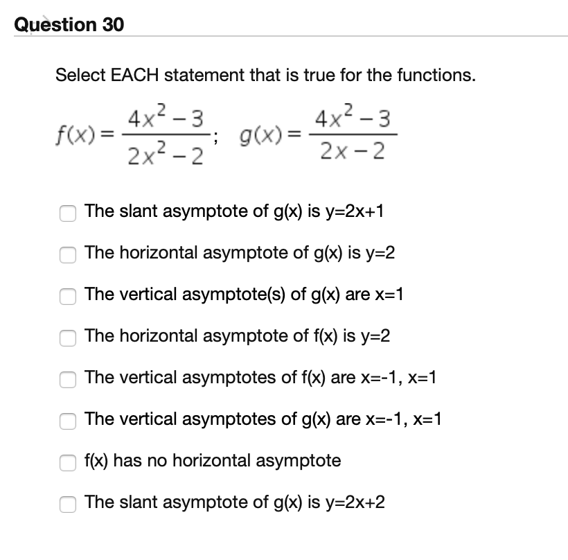 Solved Question 30 Select EACH statement that is true for | Chegg.com