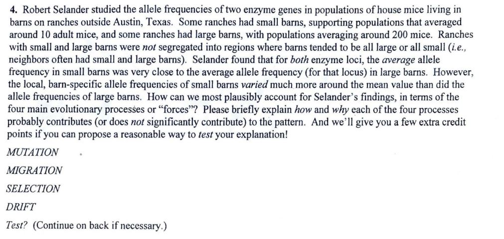 Solved 4. Robert Selander studied the allele frequencies of | Chegg.com