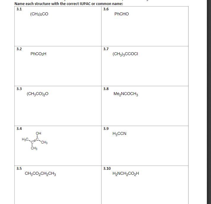 Solved Name each structure with the correct IUPAC or common | Chegg.com