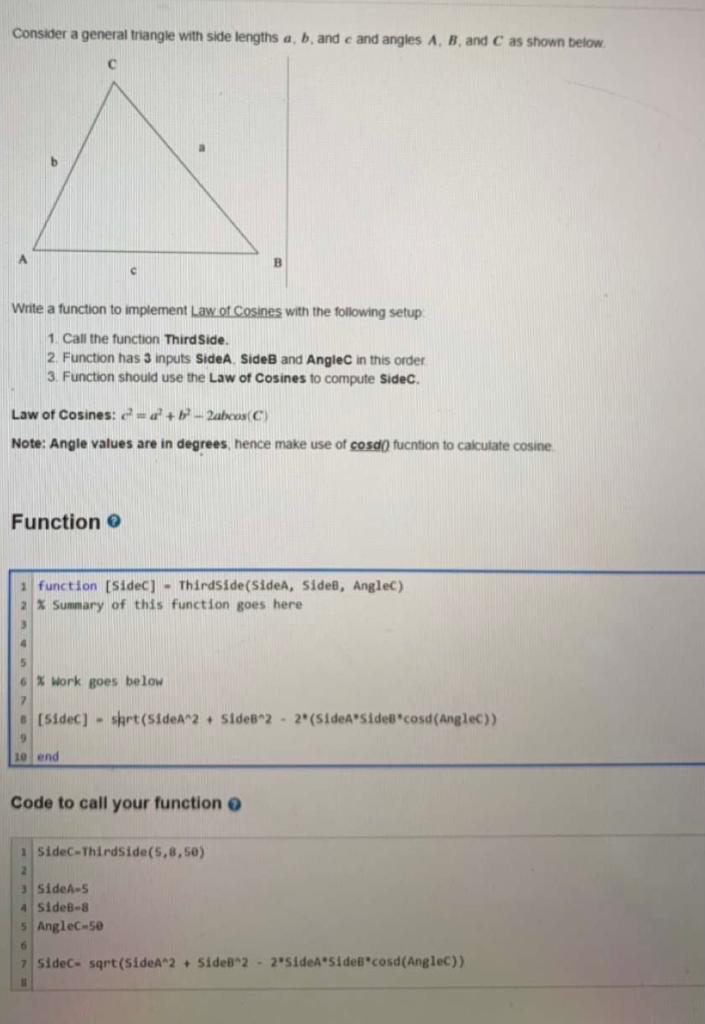 Solved Consider a general triangle with side lengths a, b, | Chegg.com