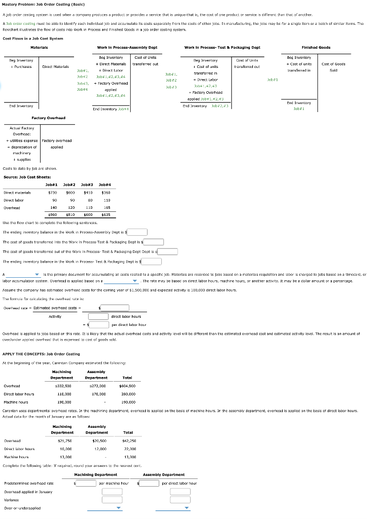 Mastery Problem Job Order Casting Basic A Job Order Chegg