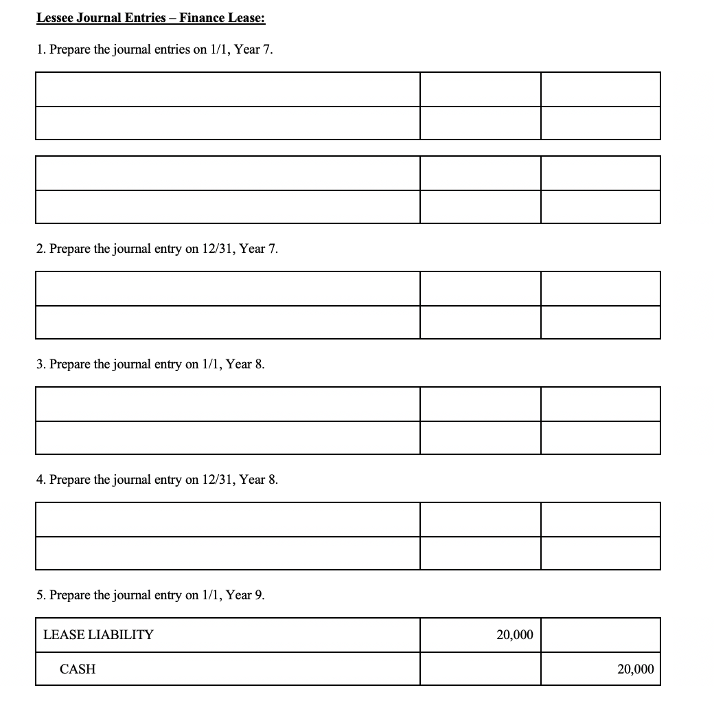 Solved Lessee Journal Entries - Finance Lease: 1. Prepare | Chegg.com