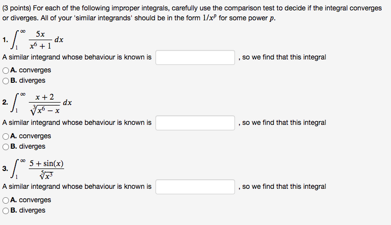 Solved For each of the following improper integrals, | Chegg.com