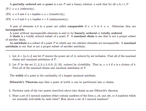 Solved A Partially Ordered Set Or Poset Is A Set P And A
