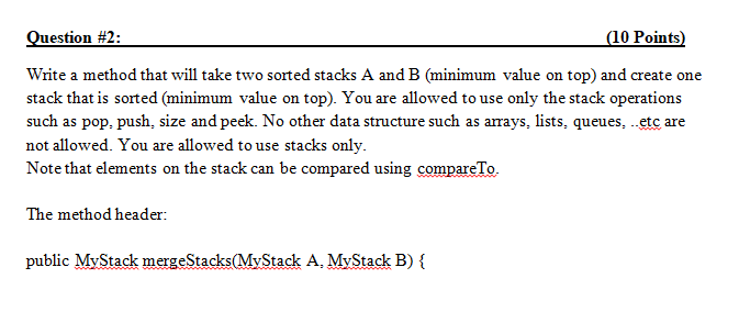 Solved Question #2: (10 Points) Write a method that will | Chegg.com