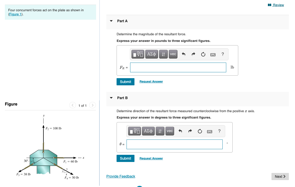 Solved Review Four concurrent forces act on the plate as | Chegg.com