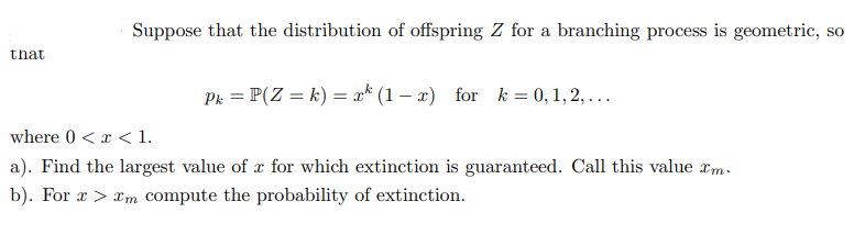 Solved Suppose that the distribution of offspring Z for a | Chegg.com
