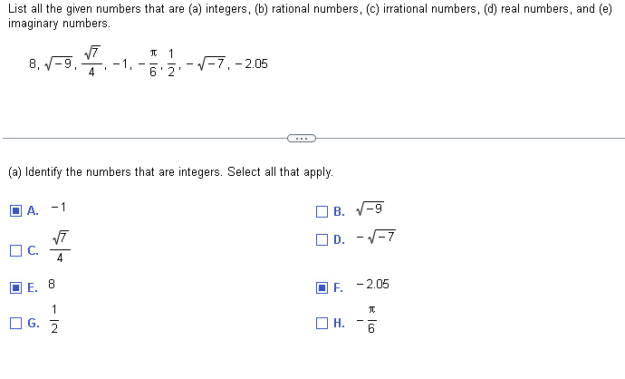 Solved List all the given numbers that are (a) integers, (b) | Chegg.com
