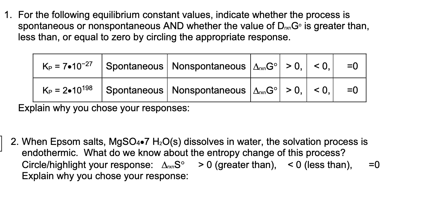 Solved For the following equilibrium constant values, | Chegg.com