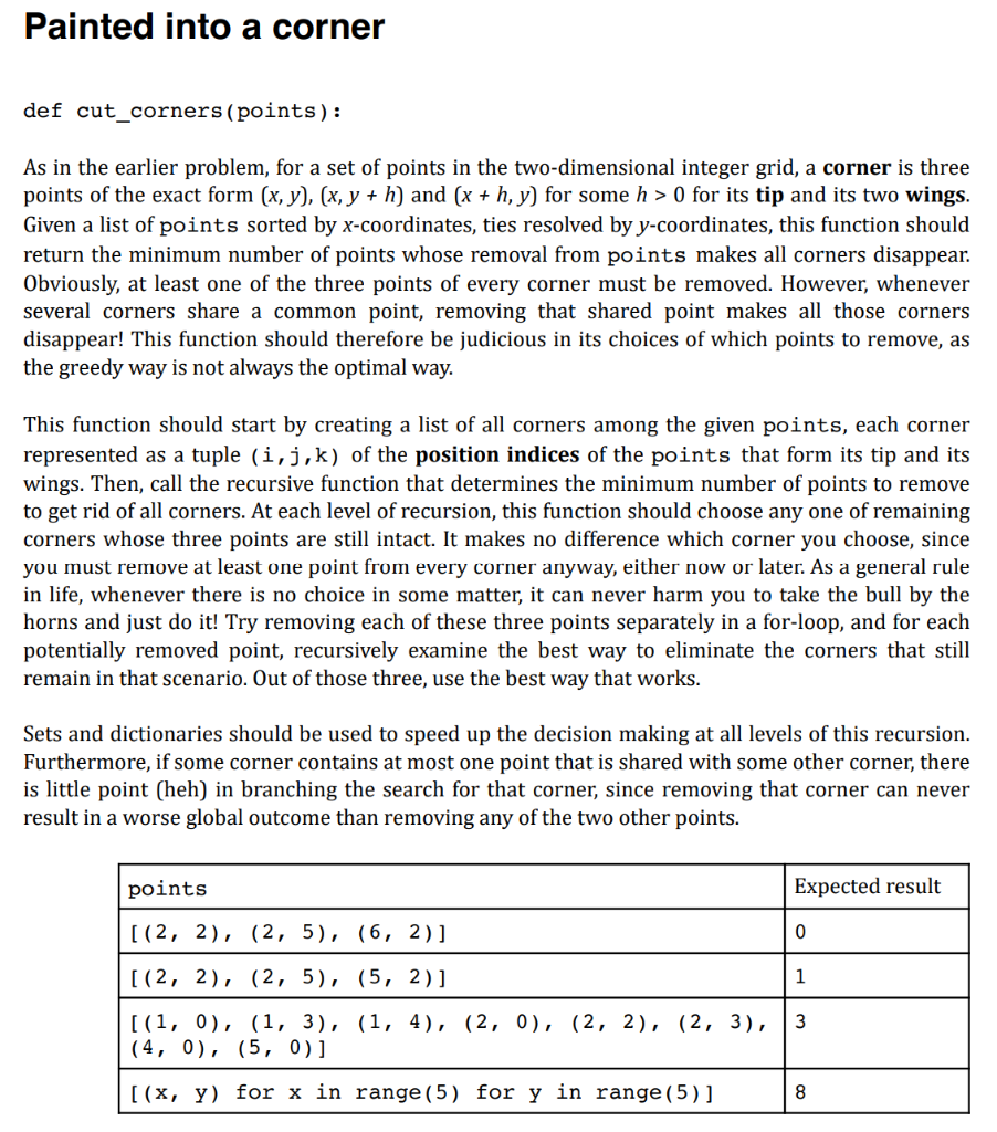 Solved Painted into a corner def cut_corners (points): As in | Chegg.com