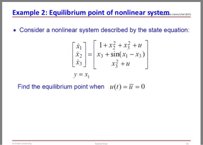 Solved Example 2: Equilibrium point of nonlinear system0) e | Chegg.com