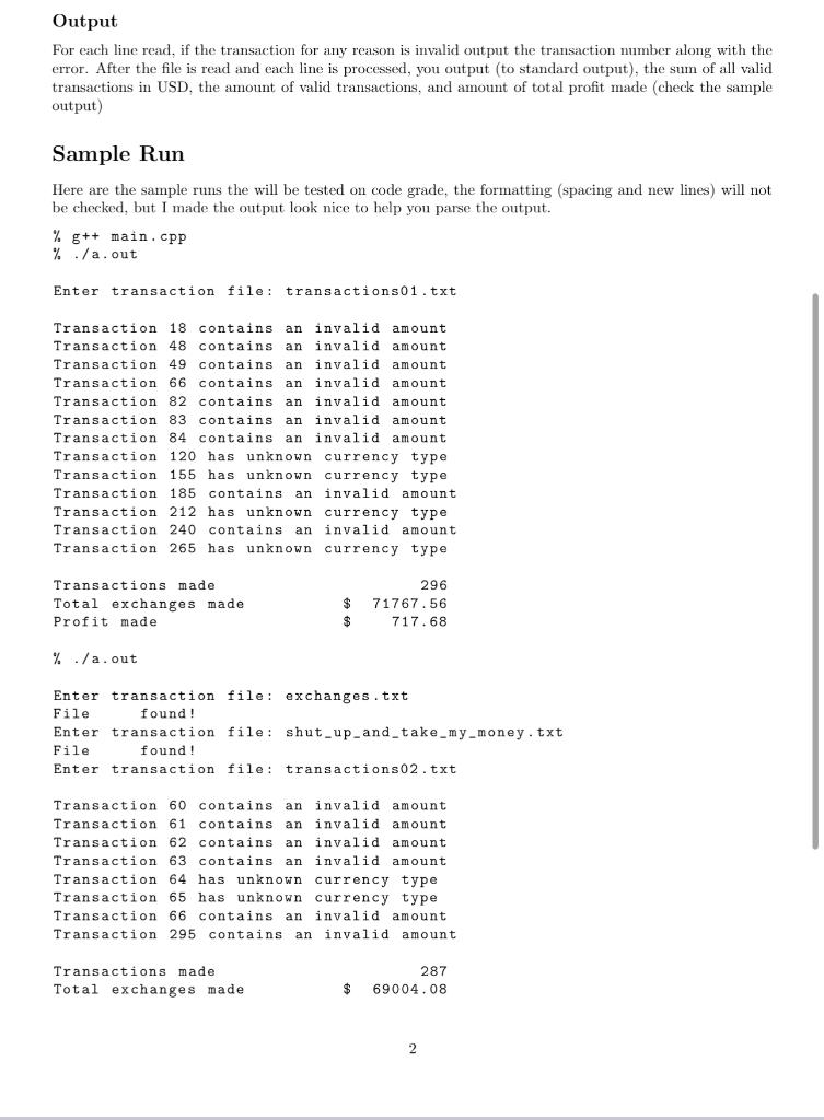 Solved Output For each line read, if the transaction for any | Chegg.com