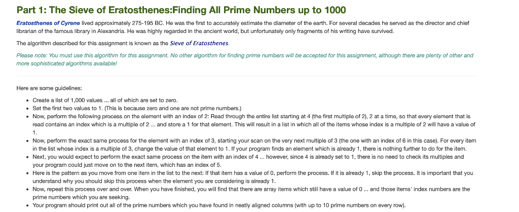 Solved Part 1: The Sieve of Eratosthenes:Finding All Prime | Chegg.com