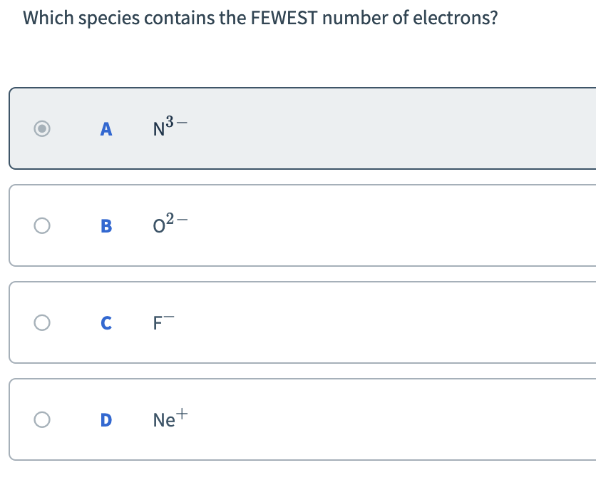 Solved Which species contains the FEWEST number of | Chegg.com