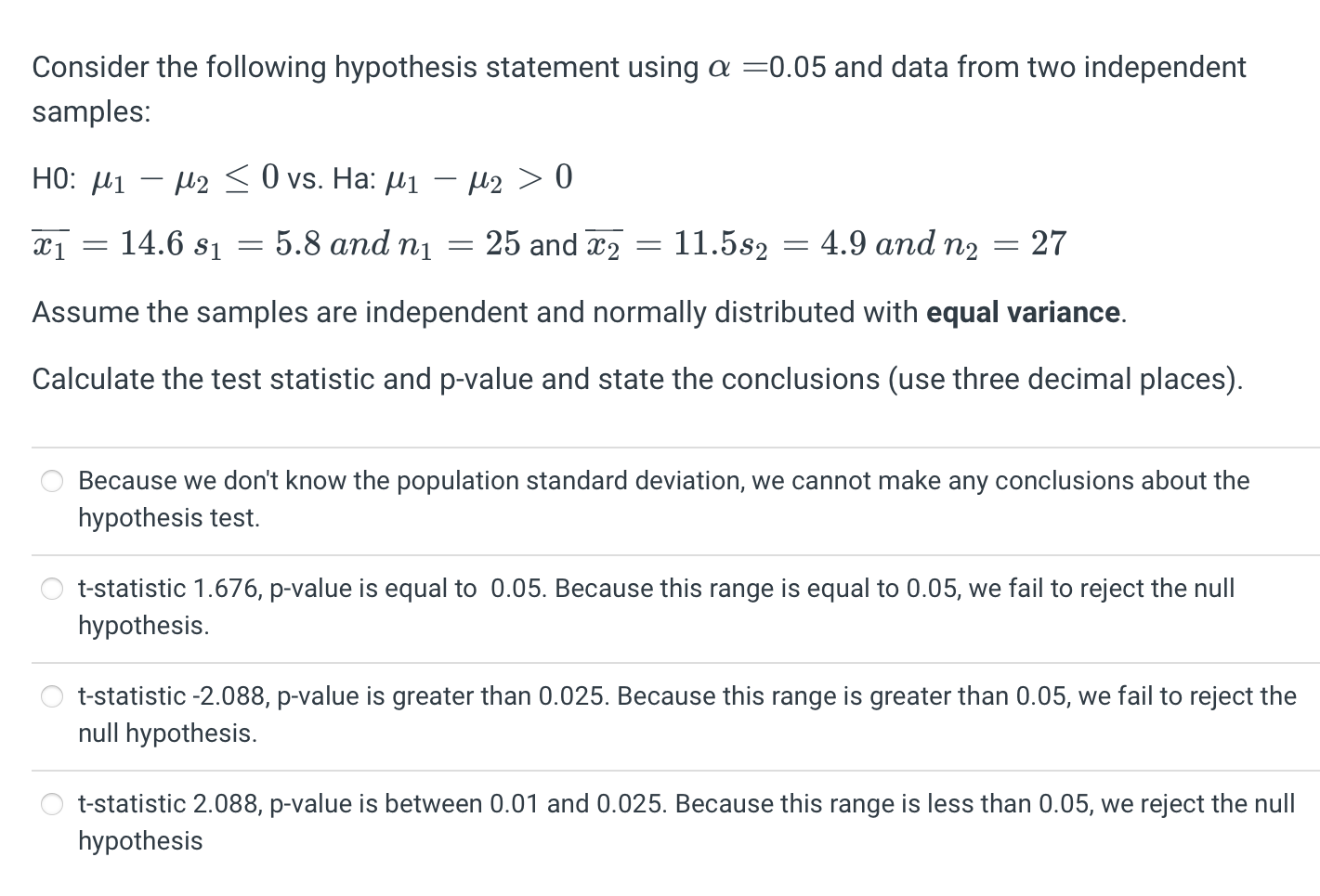 Solved Consider the following hypothesis statement using | Chegg.com