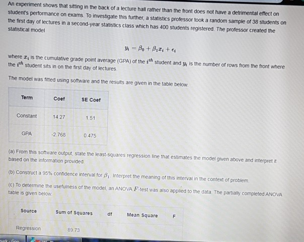 Solved An experiment shows that sitting in the back of a | Chegg.com
