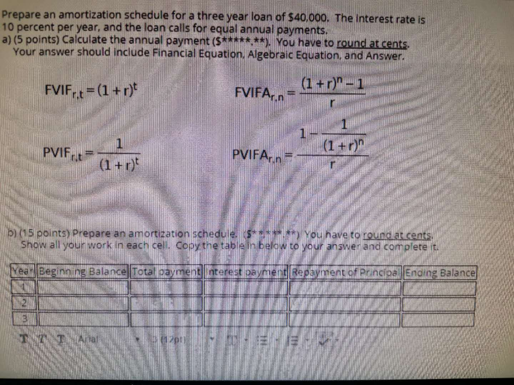 Solved Prepare an amortization schedule for a three year | Chegg.com