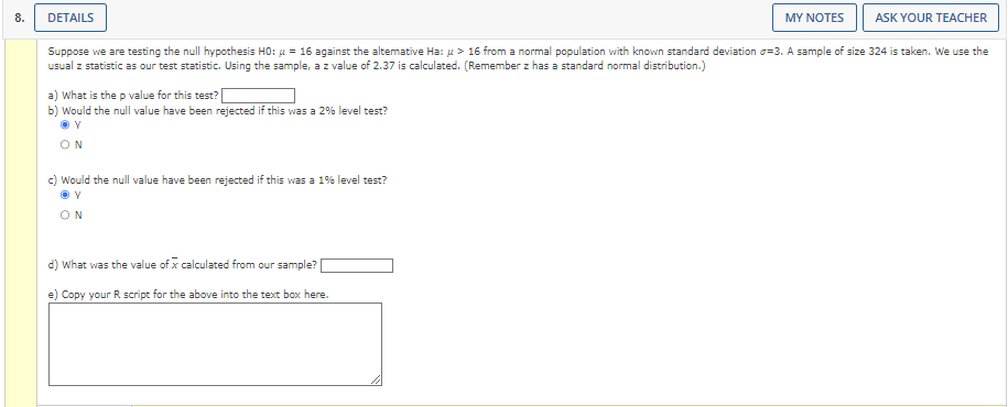 Solved Usual Z Statistic As Our Test Statistic Using The