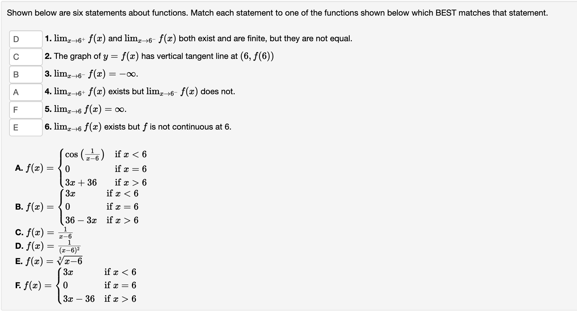 Solved Shown below are six statements about functions. Match | Chegg.com