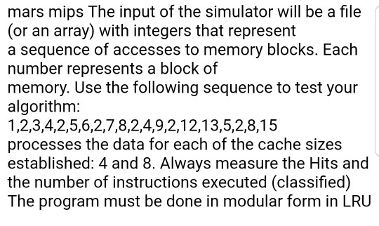 I need information or a program code in mars MIPS | Chegg.com