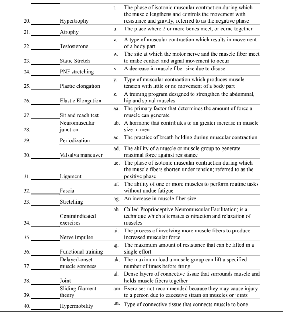 Solved Name: Ch. 5/6 - Muscle Fitness and Flexibility Key | Chegg.com