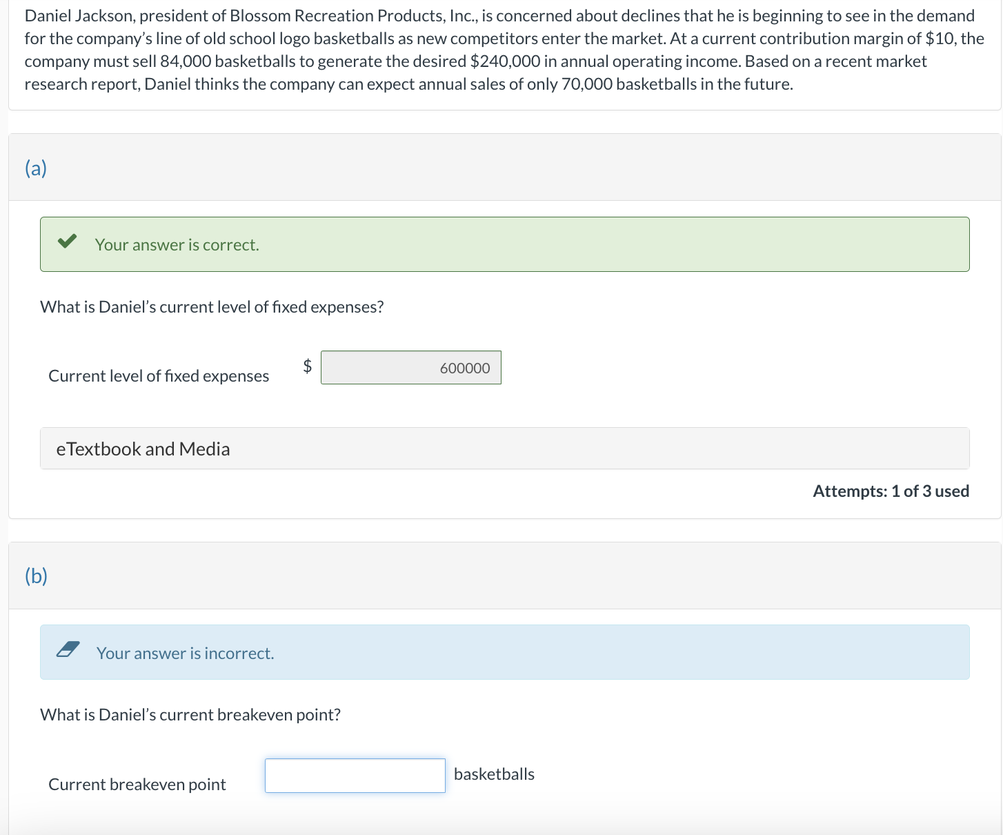 Solved Daniel Jackson, president of Blossom Recreation | Chegg.com