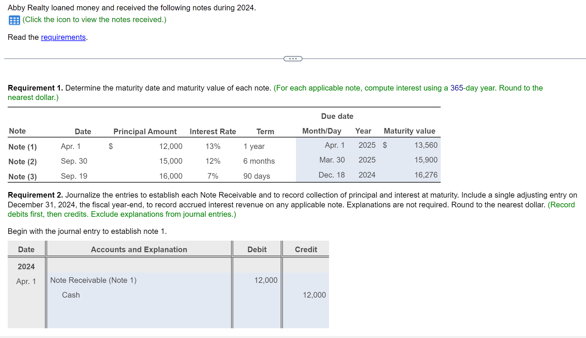 Solved Data table Requirements 1. Determine the maturity | Chegg.com