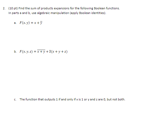 Solved 10 Pt Find The Sum Of Products Expansions For The