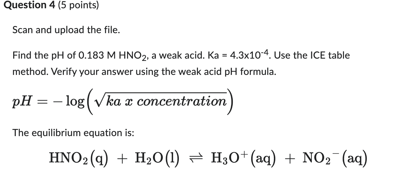 Solved Scan and upload the file. Find the pH of 0.183MHNO2, | Chegg.com