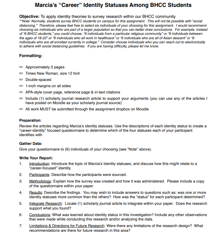 Marcia's “Career” Identity Statuses Among BHCC | Chegg.com