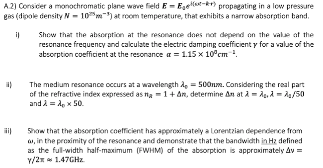 A.2) Consider a monochromatic plane wave field E = E, | Chegg.com