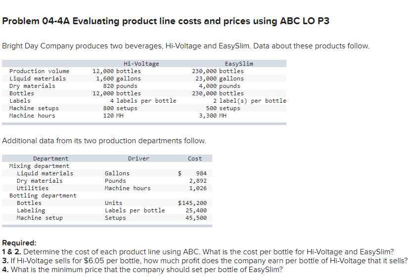 Solved Problem 04-4A Evaluating product line costs and | Chegg.com
