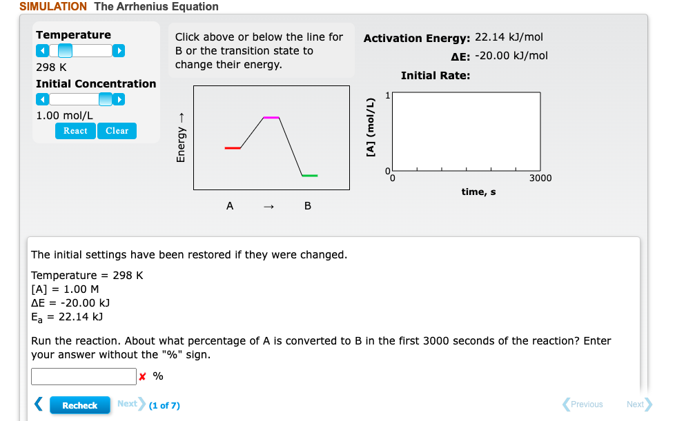 SIMULATION The Arrhenius Equation Temperature 298 K | Chegg.com