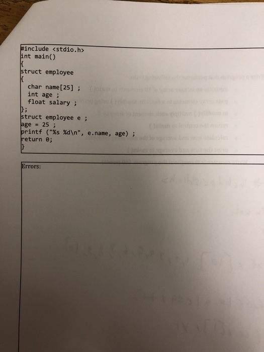 Solved include int main() struct employee char name [25] | Chegg.com