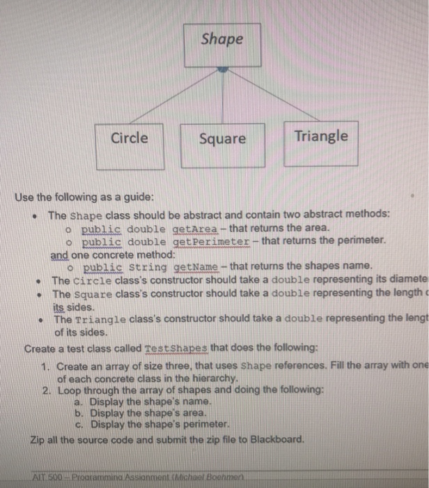Solved Shape Circle Square Triangle Use the following as a | Chegg.com
