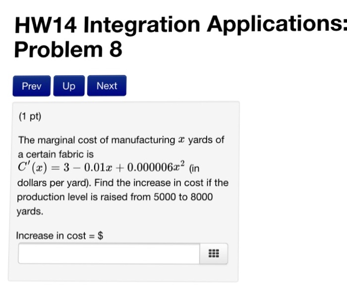 Solved HW14 Integration Applications: Problem 8 Prev Up Next | Chegg.com