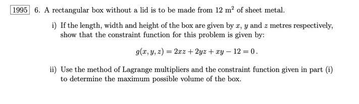 Solved A rectangular box without a lid is to be made from 12 | Chegg.com