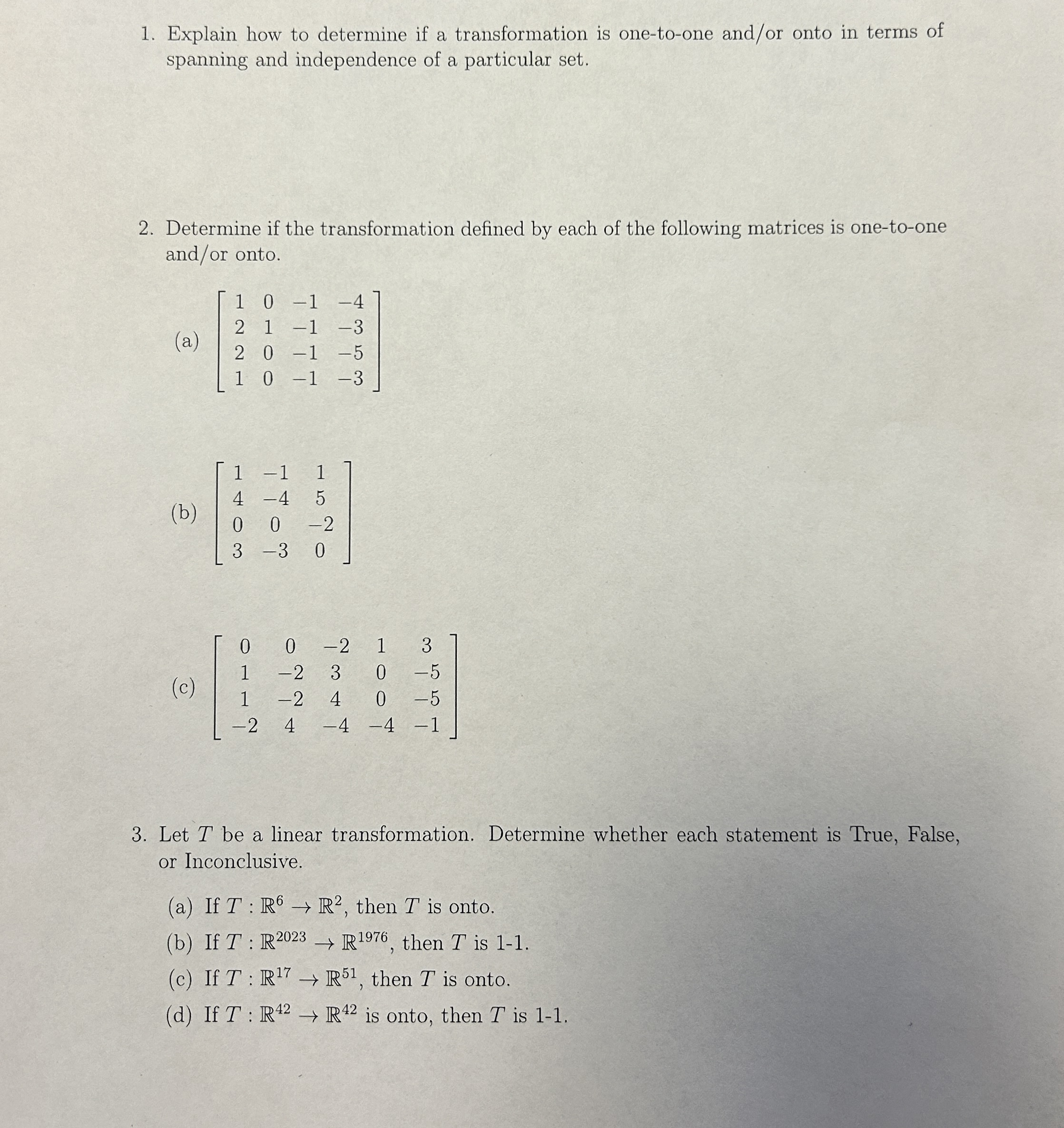 Solved 1. Explain how to determine if a transformation is | Chegg.com
