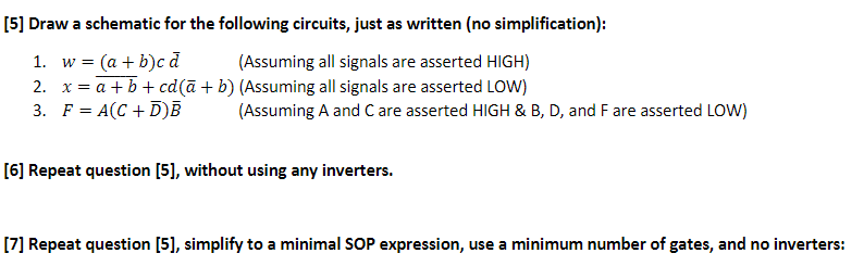 Solved [5] Draw a schematic for the following circuits, just | Chegg.com