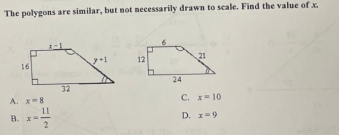 Solved The polygons are similar, but not necessarily drawn | Chegg.com