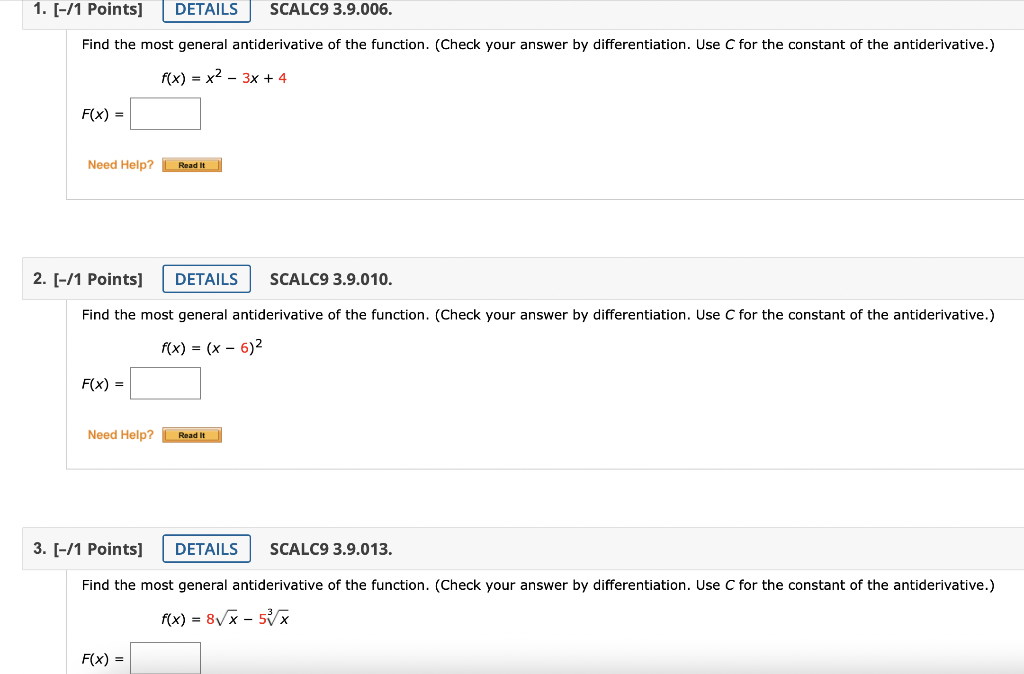 Solved 1. [-/1 Points] DETAILS SCALC9 3.9.006. Find the most | Chegg.com