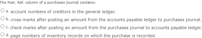 Solved The Post. Ref. column of a purchases journal | Chegg.com