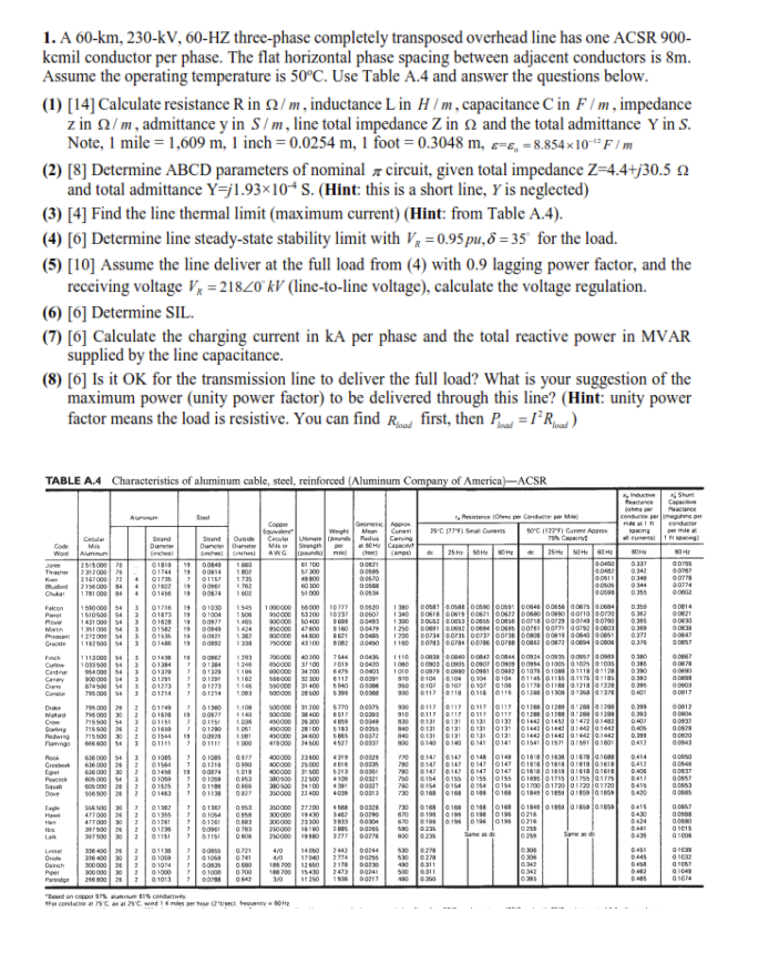 Solved 1. A 60-km, 230-kV, 60-HZ three-phase completely | Chegg.com