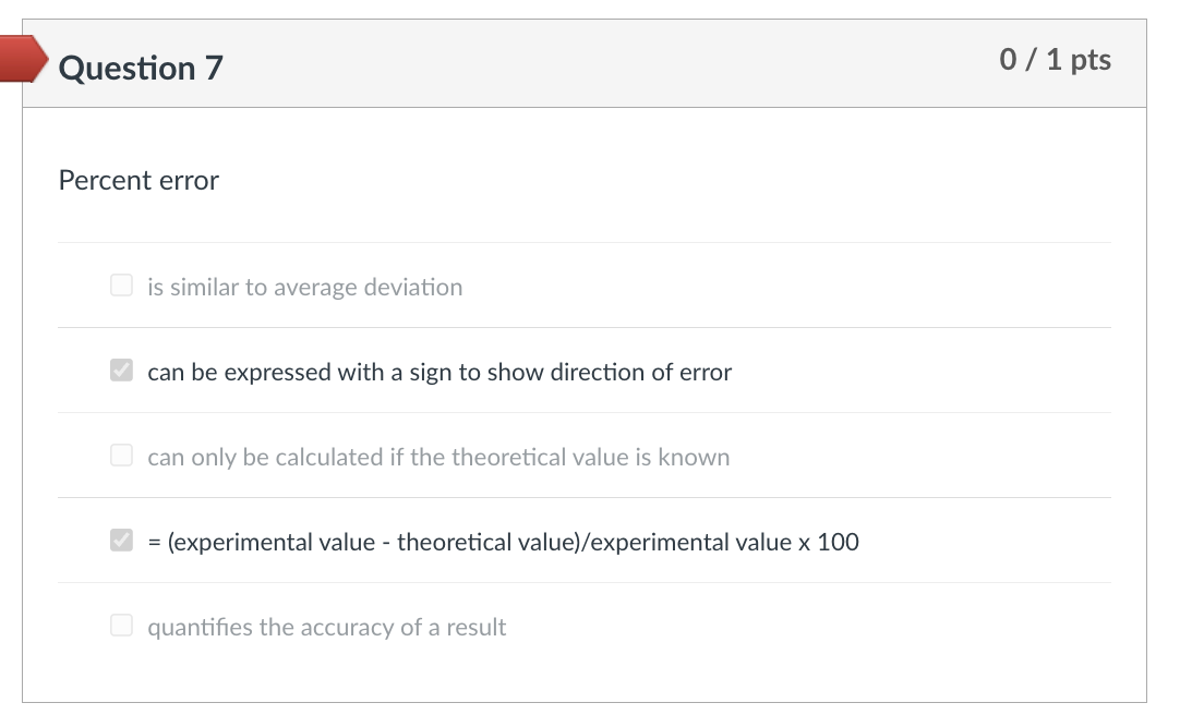 Solved Question 7 0/1 pts Percent error is similar to | Chegg.com