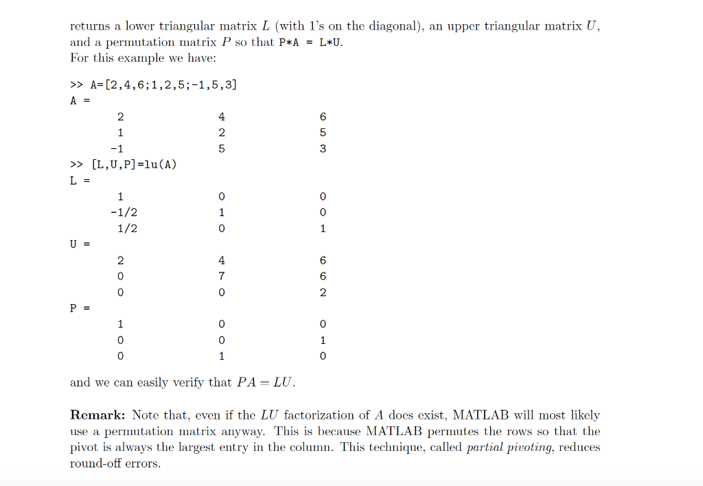 MAT 343 Laboratory 3 The LU Factorization In this | Chegg.com